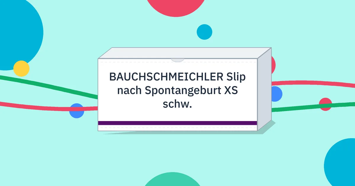 Symbolbild: Packung mit der Aufschrift BAUCHSCHMEICHLER Slip nach Spontangeburt XS schw. (PZN 16127576) – Verfügbarkeit und Bezug in Apotheken in Frankfurt am Main
