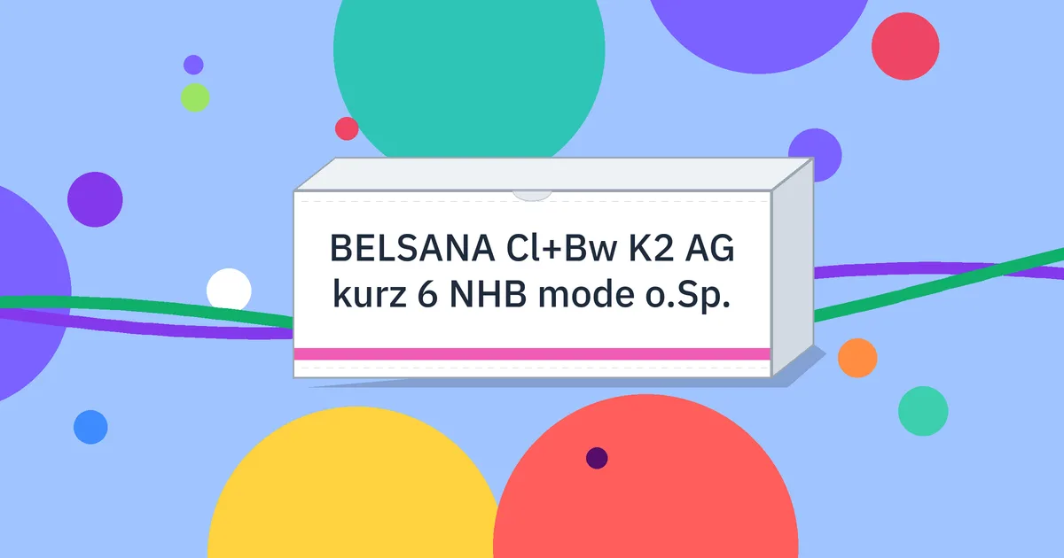 Symbolbild: Packung mit der Aufschrift BELSANA Cl+Bw K2 AG kurz 6 NHB mode o.Sp. (PZN 12248716) – Verfügbarkeit und Bezug in Apotheken in Frankfurt am Main