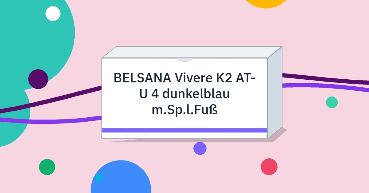 Symbolbild: Packung mit der Aufschrift BELSANA Vivere K2 AT-U 4 dunkelblau m.Sp.l.Fuß (PZN 12187251) – Verfügbarkeit und Bezug in Apotheken in Frankfurt am Main