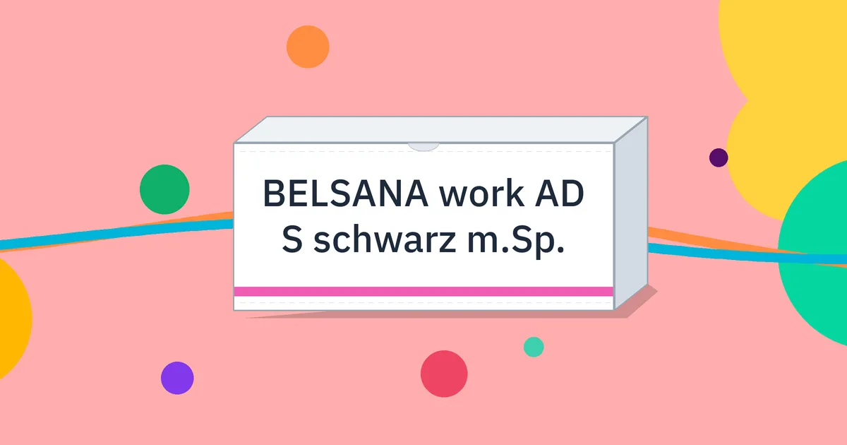 Symbolbild: Packung mit der Aufschrift BELSANA work AD S schwarz m.Sp. (PZN 16219605) – Verfügbarkeit und Bezug in Apotheken in Frankfurt am Main