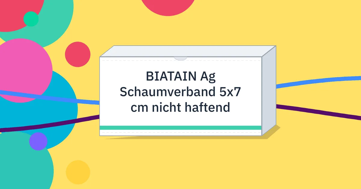 Symbolbild: Packung mit der Aufschrift BIATAIN Ag Schaumverband 5x7 cm nicht haftend (PZN 13581292) – Verfügbarkeit und Bezug in Apotheken in Frankfurt am Main