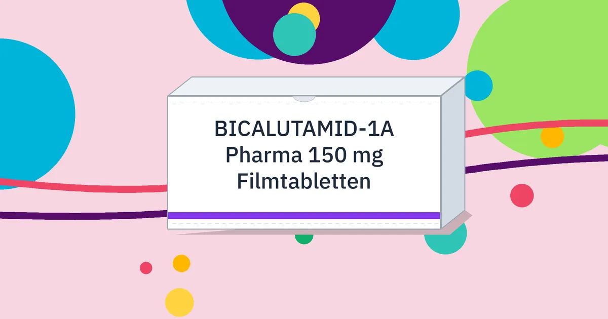 Symbolbild: Packung mit der Aufschrift BICALUTAMID-1A Pharma 150 mg Filmtabletten (PZN 09005393) – Verfügbarkeit und Bezug in Apotheken in Frankfurt am Main