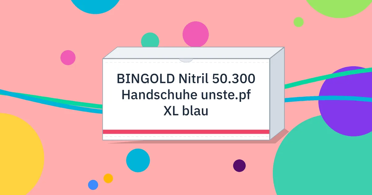 Symbolbild: Packung mit der Aufschrift BINGOLD Nitril 50.300 Handschuhe unste.pf XL blau (PZN 19472380) – Verfügbarkeit und Bezug in Apotheken in Frankfurt am Main