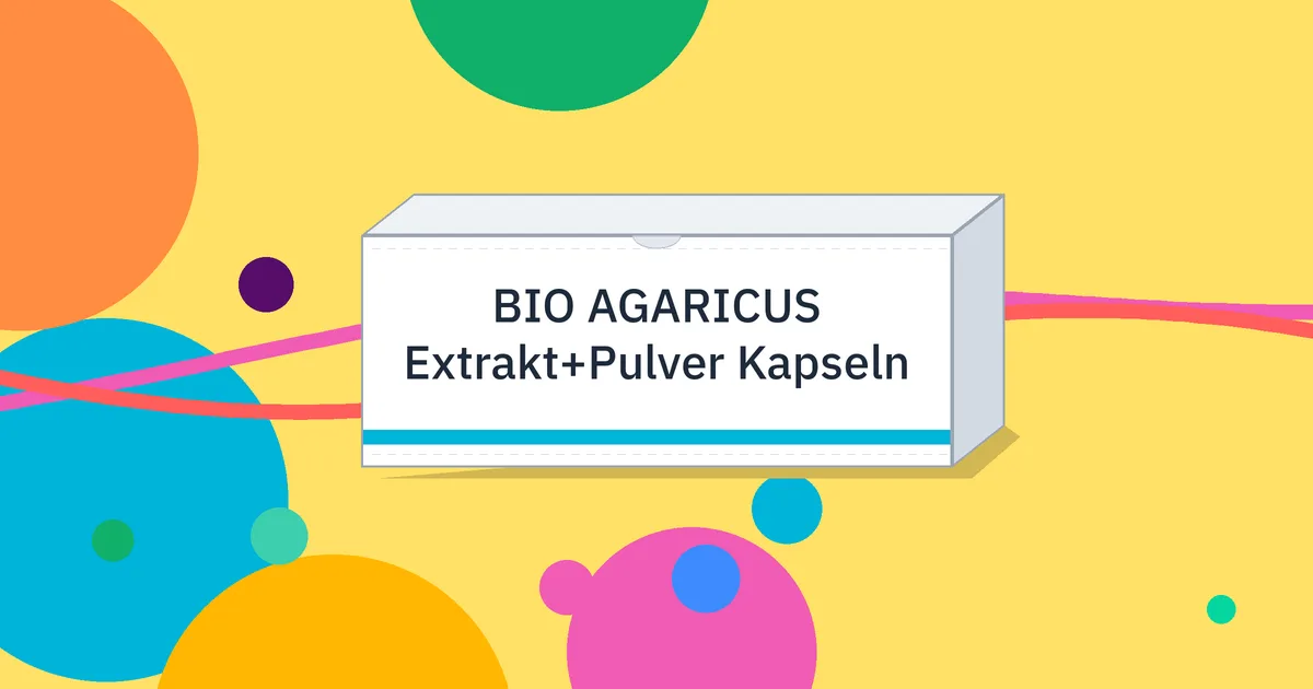 Symbolbild: Packung mit der Aufschrift BIO AGARICUS Extrakt+Pulver Kapseln (PZN 17566332) – Verfügbarkeit und Bezug in Apotheken in Frankfurt am Main