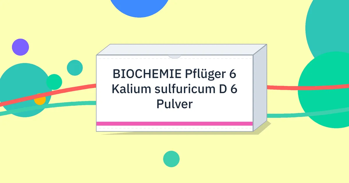 Symbolbild: Packung mit der Aufschrift BIOCHEMIE Pflüger 6 Kalium sulfuricum D 6 Pulver (PZN 06323394) – Verfügbarkeit und Bezug in Apotheken in Frankfurt am Main