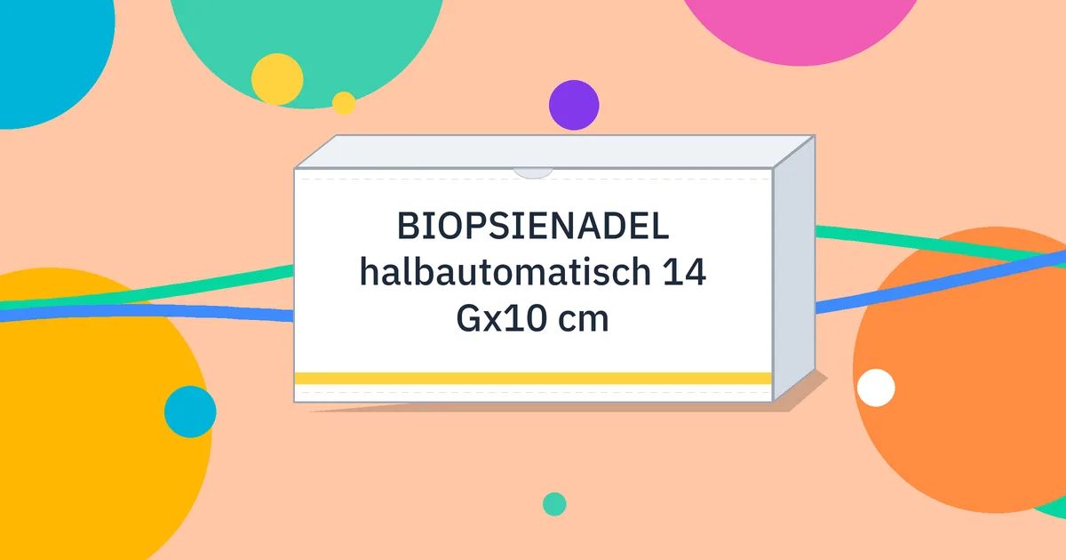 Symbolbild: Packung mit der Aufschrift BIOPSIENADEL halbautomatisch 14 Gx10 cm (PZN 19530019) – Verfügbarkeit und Bezug in Apotheken in Frankfurt am Main