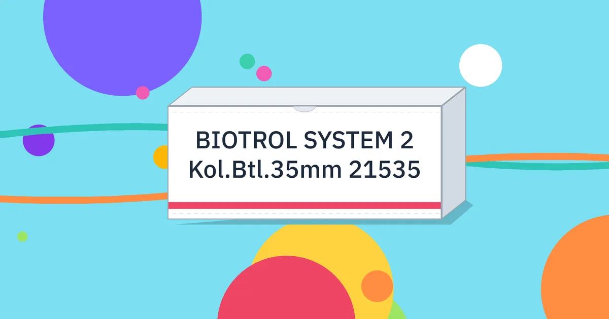 Symbolbild: Packung mit der Aufschrift BIOTROL SYSTEM 2 Kol.Btl.35mm 21535 (PZN 04664381) – Verfügbarkeit und Bezug in Apotheken in Frankfurt am Main