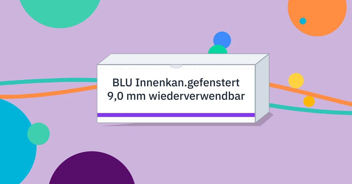 Symbolbild: Packung mit der Aufschrift BLU Innenkan.gefenstert 9,0 mm wiederverwendbar (PZN 02151950) – Verfügbarkeit und Bezug in Apotheken in Frankfurt am Main