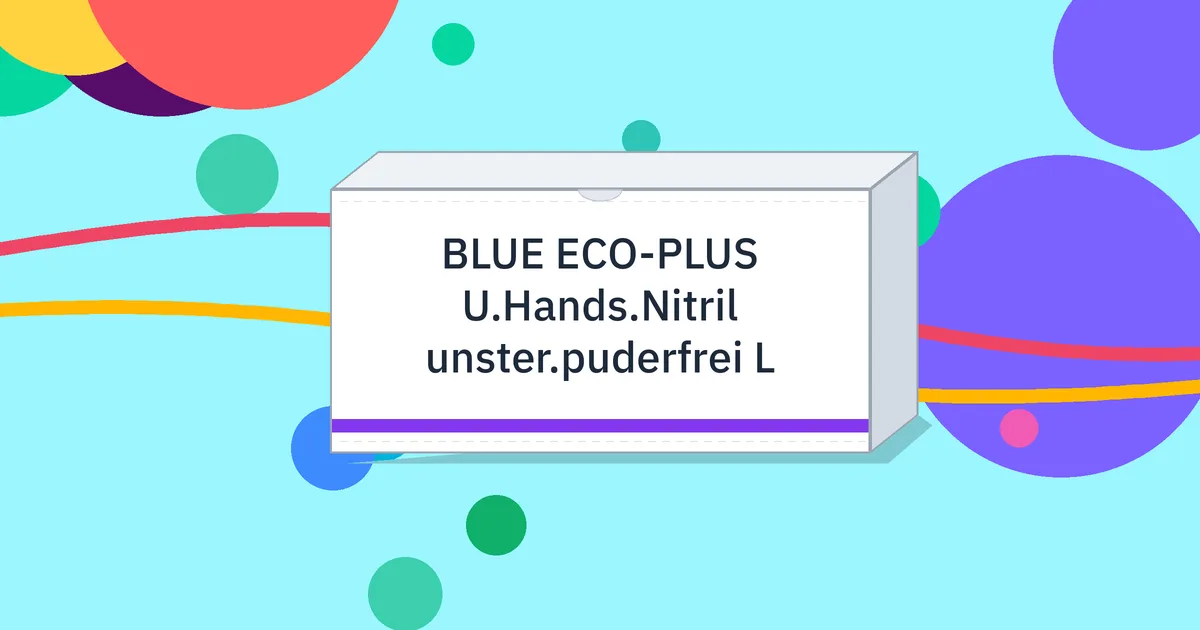 Symbolbild: Packung mit der Aufschrift BLUE ECO-PLUS U.Hands.Nitril unster.puderfrei L (PZN 15406251) – Verfügbarkeit und Bezug in Apotheken in Frankfurt am Main