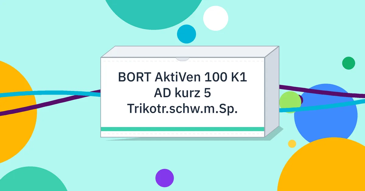 Symbolbild: Packung mit der Aufschrift BORT AktiVen 100 K1 AD kurz 5 Trikotr.schw.m.Sp. (PZN 14387161) – Verfügbarkeit und Bezug in Apotheken in Frankfurt am Main