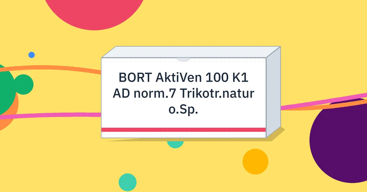 Symbolbild: Packung mit der Aufschrift BORT AktiVen 100 K1 AD norm.7 Trikotr.natur o.Sp. (PZN 13726017) – Verfügbarkeit und Bezug in Apotheken in Frankfurt am Main