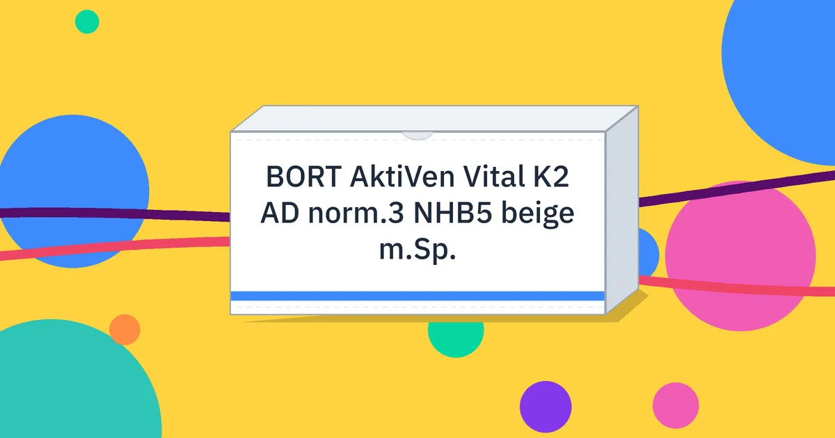 Symbolbild: Packung mit der Aufschrift BORT AktiVen Vital K2 AD norm.3 NHB5 beige m.Sp. (PZN 17494302) – Verfügbarkeit und Bezug in Apotheken in Frankfurt am Main