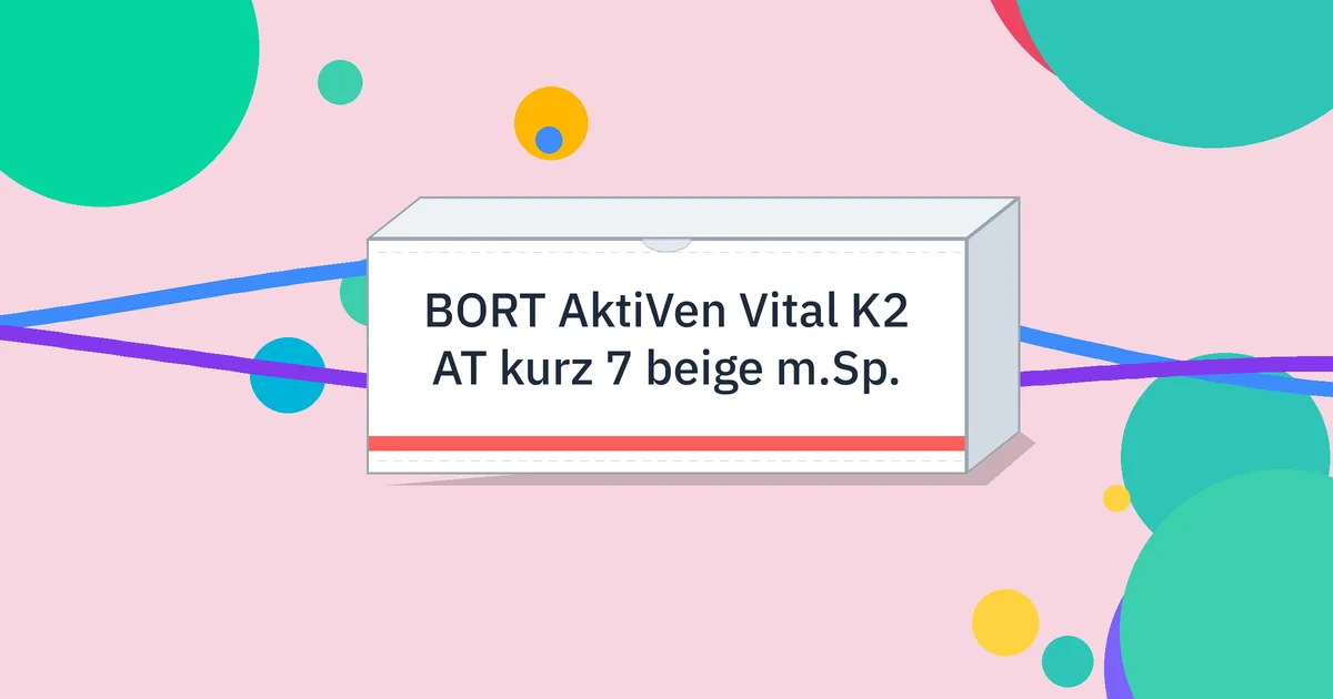Symbolbild: Packung mit der Aufschrift BORT AktiVen Vital K2 AT kurz 7 beige m.Sp. (PZN 13739267) – Verfügbarkeit und Bezug in Apotheken in Frankfurt am Main