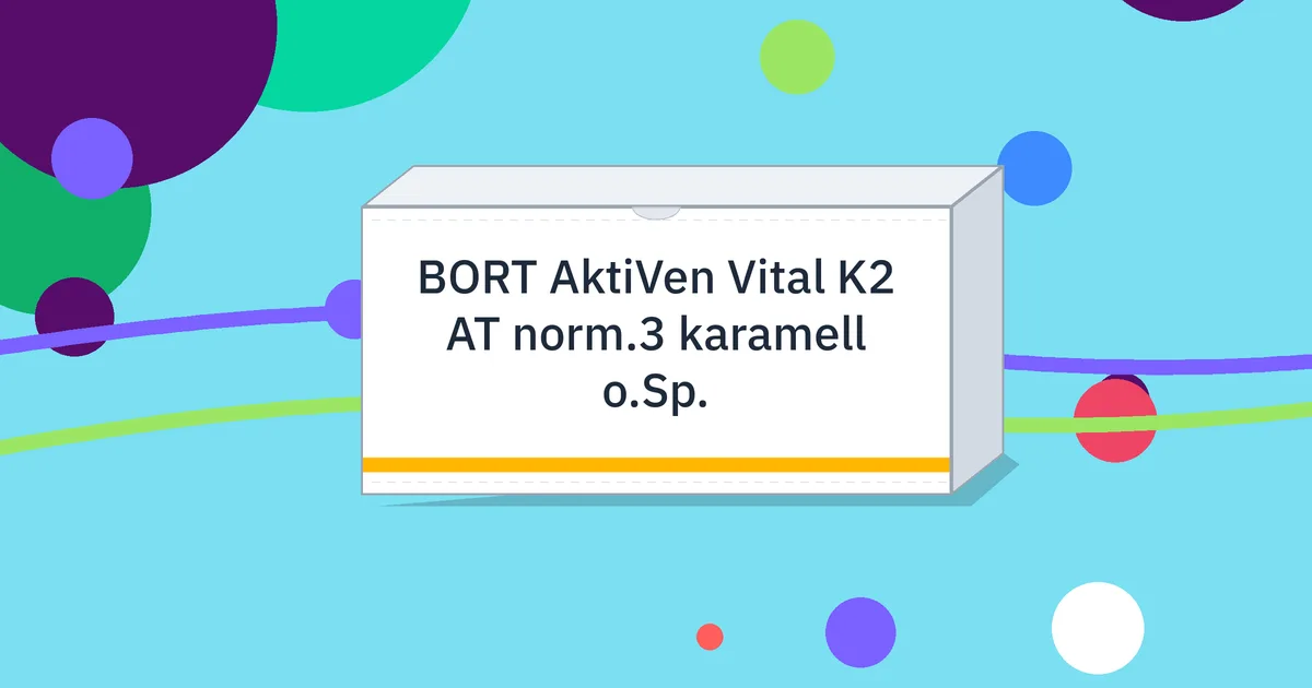 Symbolbild: Packung mit der Aufschrift BORT AktiVen Vital K2 AT norm.3 karamell o.Sp. (PZN 13737593) – Verfügbarkeit und Bezug in Apotheken in Frankfurt am Main