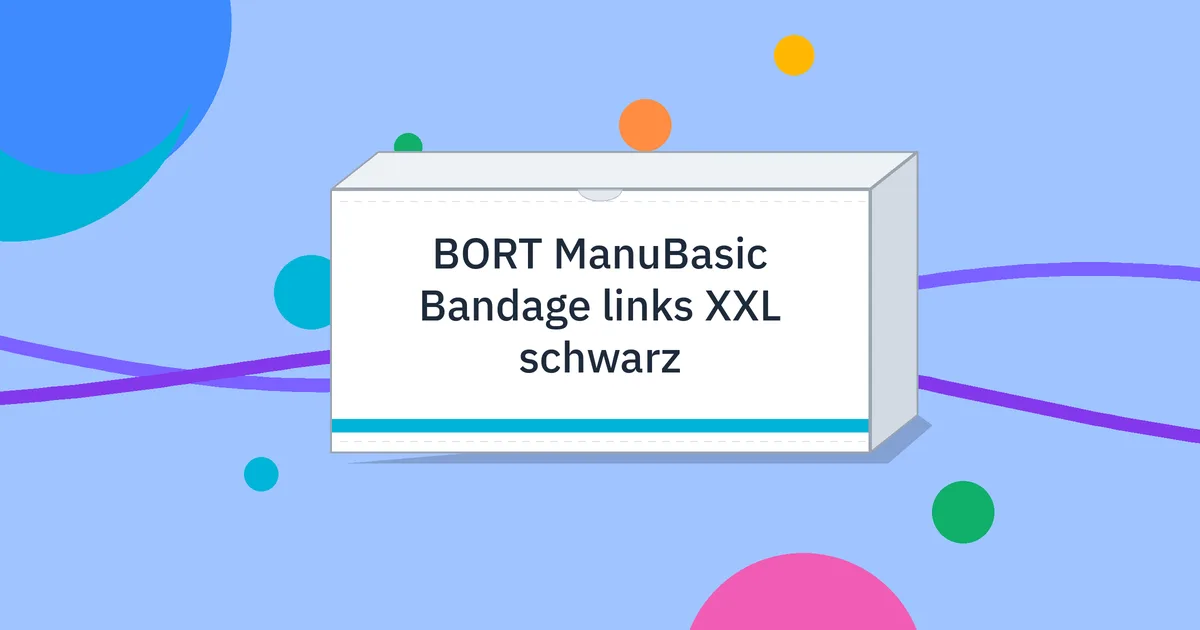 Symbolbild: Packung mit der Aufschrift BORT ManuBasic Bandage links XXL schwarz (PZN 18269889) – Verfügbarkeit und Bezug in Apotheken in Frankfurt am Main