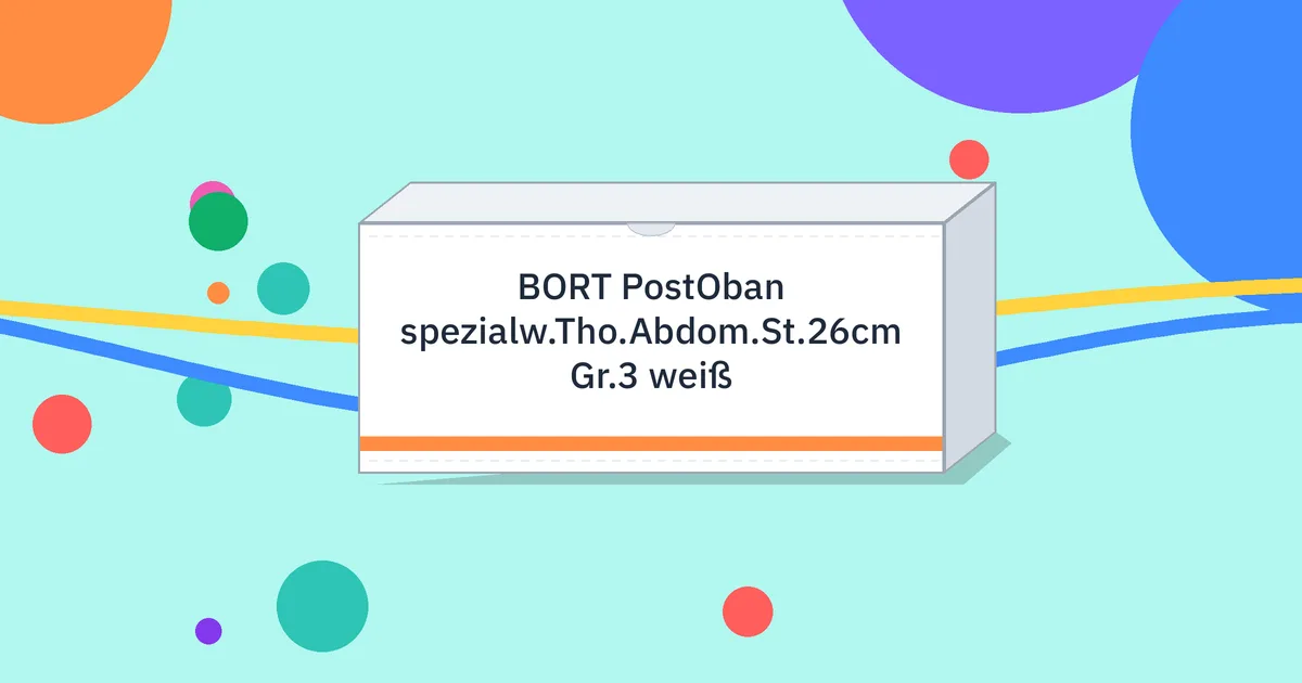 Symbolbild: Packung mit der Aufschrift BORT PostOban spezialw.Tho.Abdom.St.26cm Gr.3 weiß (PZN 11581052) – Verfügbarkeit und Bezug in Apotheken in Frankfurt am Main