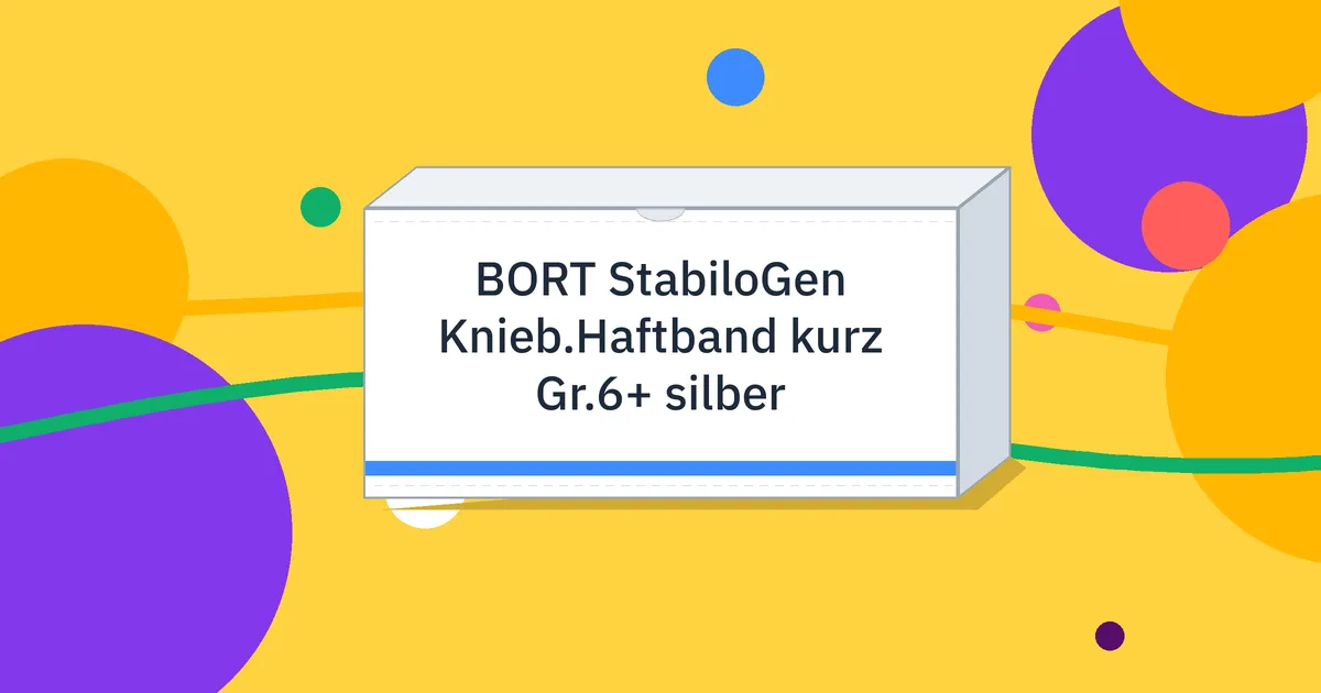 Symbolbild: Packung mit der Aufschrift BORT StabiloGen Knieb.Haftband kurz Gr.6+ silber (PZN 16847359) – Verfügbarkeit und Bezug in Apotheken in Frankfurt am Main