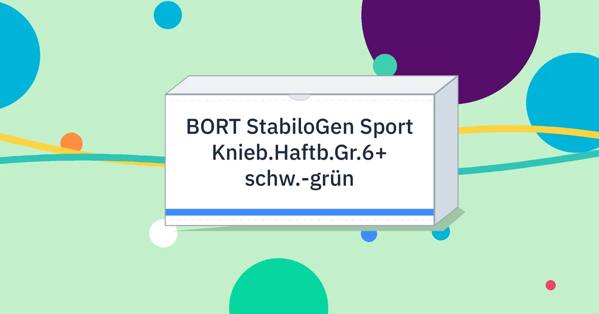 Symbolbild: Packung mit der Aufschrift BORT StabiloGen Sport Knieb.Haftb.Gr.6+ schw.-grün (PZN 19111340) – Verfügbarkeit und Bezug in Apotheken in Frankfurt am Main
