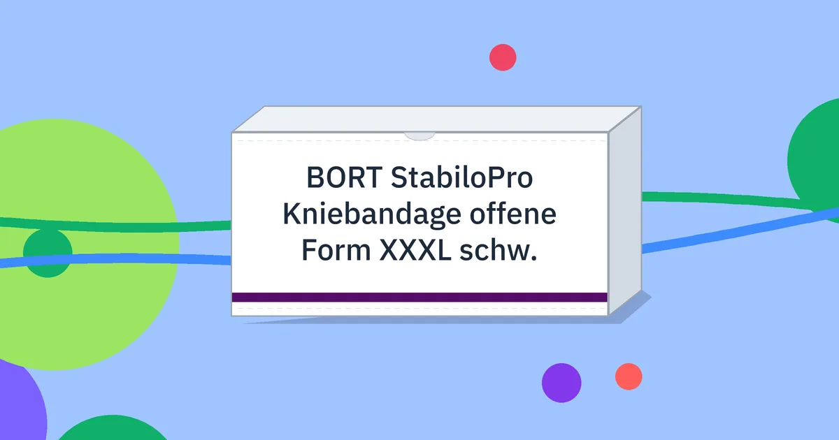 Symbolbild: Packung mit der Aufschrift BORT StabiloPro Kniebandage offene Form XXXL schw. (PZN 05540646) – Verfügbarkeit und Bezug in Apotheken in Frankfurt am Main
