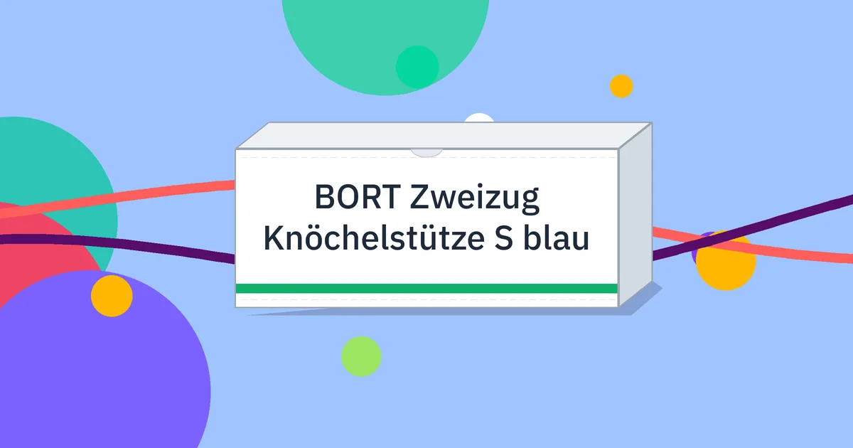 Symbolbild: Packung mit der Aufschrift BORT Zweizug Knöchelstütze S blau (PZN 06084446) – Verfügbarkeit und Bezug in Apotheken in Frankfurt am Main