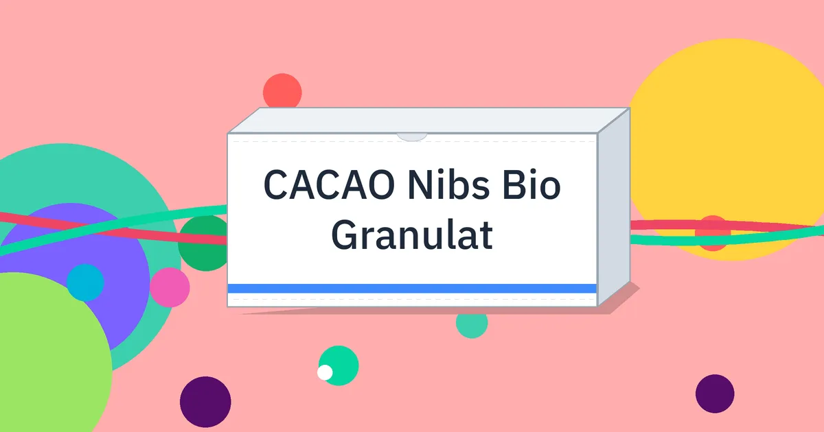 Symbolbild: Packung mit der Aufschrift CACAO Nibs Bio Granulat (PZN 18412513) – Verfügbarkeit und Bezug in Apotheken in Frankfurt am Main