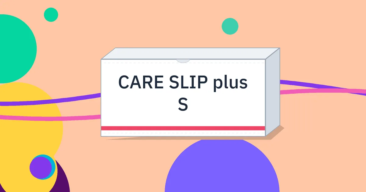 Symbolbild: Packung mit der Aufschrift CARE SLIP plus S (PZN 16243466) – Verfügbarkeit und Bezug in Apotheken in Frankfurt am Main