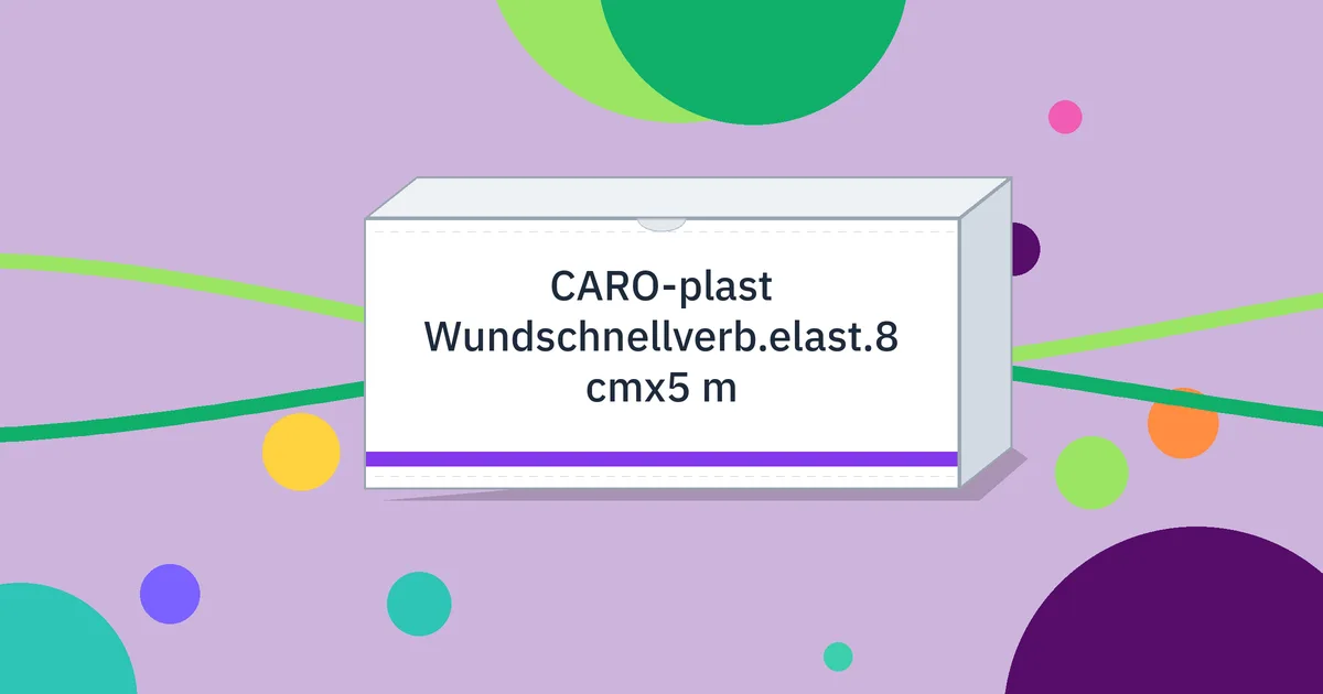 Symbolbild: Packung mit der Aufschrift CARO-plast Wundschnellverb.elast.8 cmx5 m (PZN 11670560) – Verfügbarkeit und Bezug in Apotheken in Frankfurt am Main