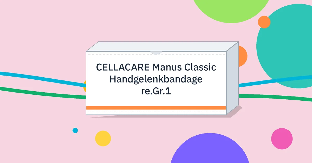 Symbolbild: Packung mit der Aufschrift CELLACARE Manus Classic Handgelenkbandage re.Gr.1 (PZN 12647681) – Verfügbarkeit und Bezug in Apotheken in Frankfurt am Main