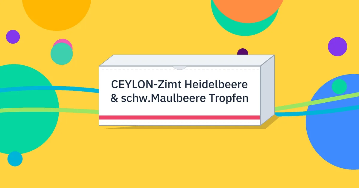 Symbolbild: Packung mit der Aufschrift CEYLON-Zimt Heidelbeere & schw.Maulbeere Tropfen (PZN 20211006) – Verfügbarkeit und Bezug in Apotheken in Frankfurt am Main