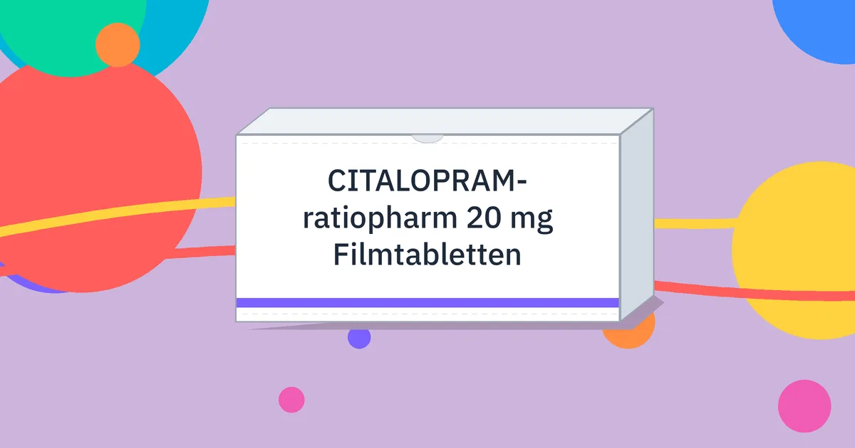 Symbolbild: Packung mit der Aufschrift CITALOPRAM-ratiopharm 20 mg Filmtabletten (PZN 01409470) – Verfügbarkeit und Bezug in Apotheken in Frankfurt am Main