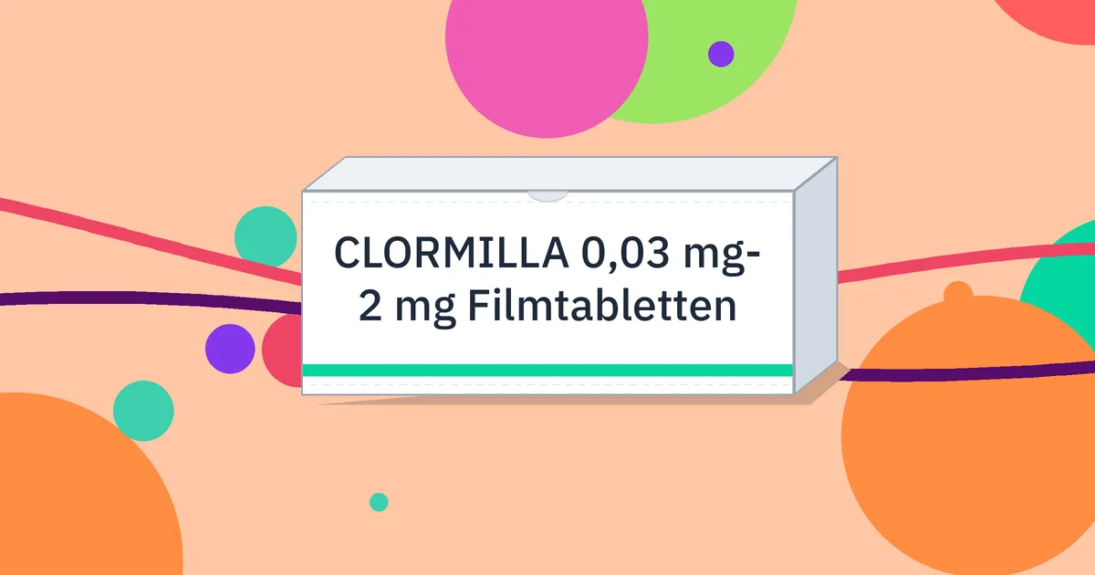 Symbolbild: Packung mit der Aufschrift CLORMILLA 0,03 mg-2 mg Filmtabletten (PZN 17946951) – Verfügbarkeit und Bezug in Apotheken in Frankfurt am Main