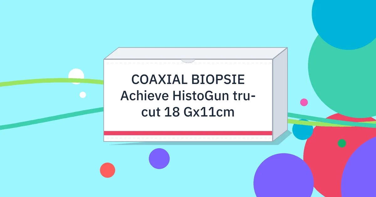 Symbolbild: Packung mit der Aufschrift COAXIAL BIOPSIE Achieve HistoGun tru-cut 18 Gx11cm (PZN 02410334) – Verfügbarkeit und Bezug in Apotheken in Frankfurt am Main