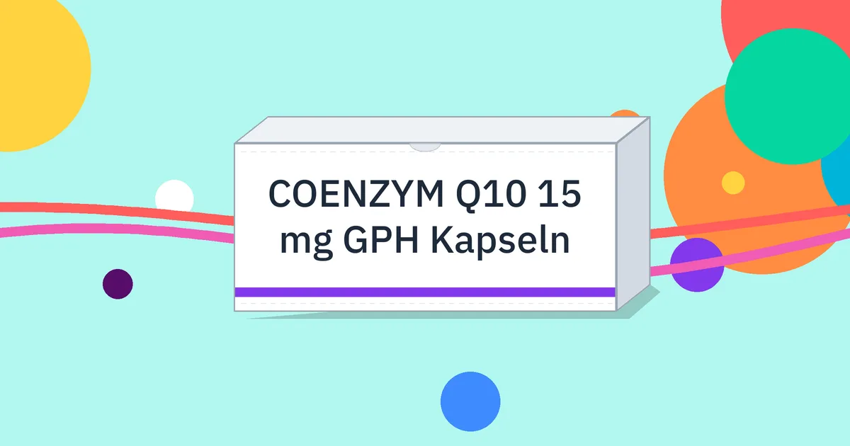 Symbolbild: Packung mit der Aufschrift COENZYM Q10 15 mg GPH Kapseln (PZN 06832641) – Verfügbarkeit und Bezug in Apotheken in Frankfurt am Main