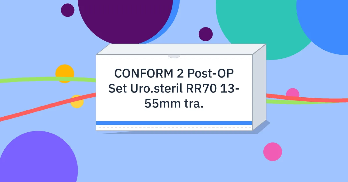 Symbolbild: Packung mit der Aufschrift CONFORM 2 Post-OP Set Uro.steril RR70 13-55mm tra. (PZN 00733412) – Verfügbarkeit und Bezug in Apotheken in Frankfurt am Main