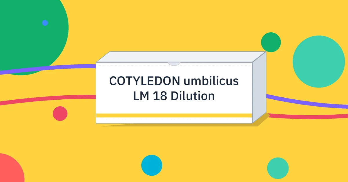 Symbolbild: Packung mit der Aufschrift COTYLEDON umbilicus LM 18 Dilution (PZN 13455883) – Verfügbarkeit und Bezug in Apotheken in Frankfurt am Main