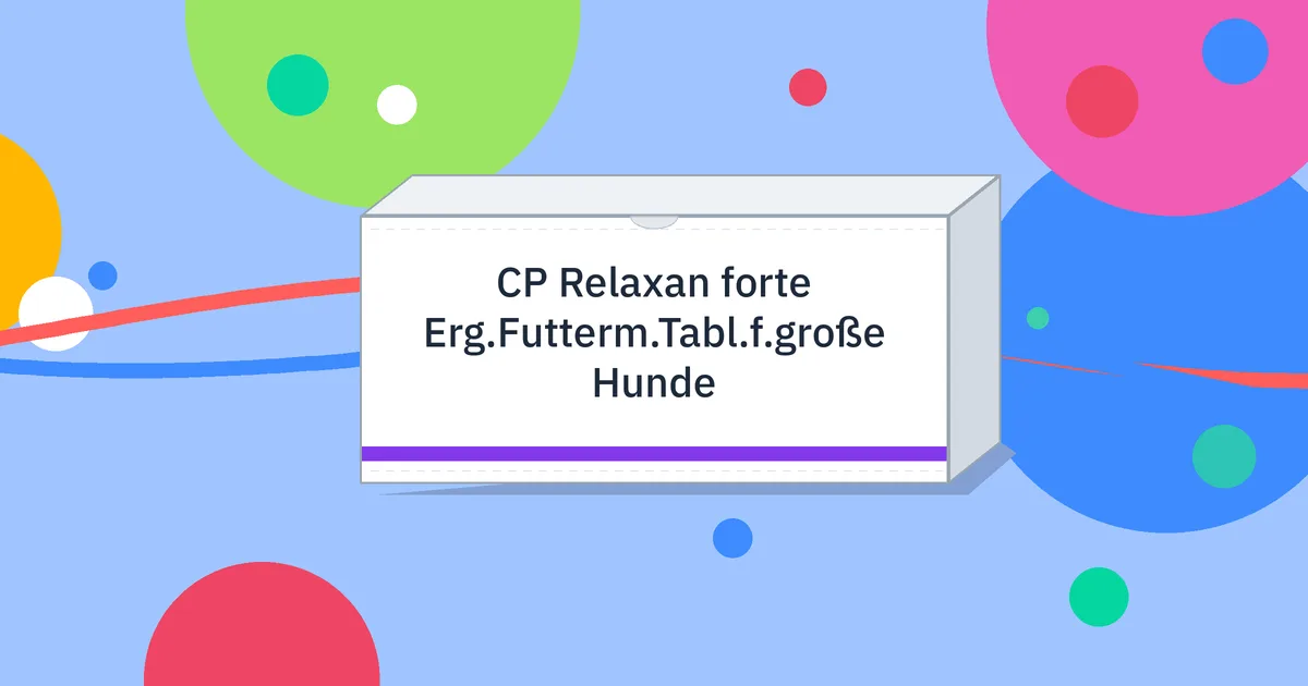 Symbolbild: Packung mit der Aufschrift CP Relaxan forte Erg.Futterm.Tabl.f.große Hunde (PZN 18132280) – Verfügbarkeit und Bezug in Apotheken in Frankfurt am Main