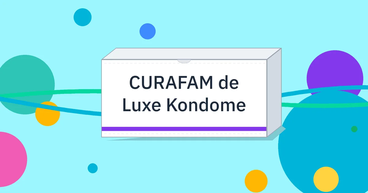 Symbolbild: Packung mit der Aufschrift CURAFAM de Luxe Kondome (PZN 03366084) – Verfügbarkeit und Bezug in Apotheken in Frankfurt am Main