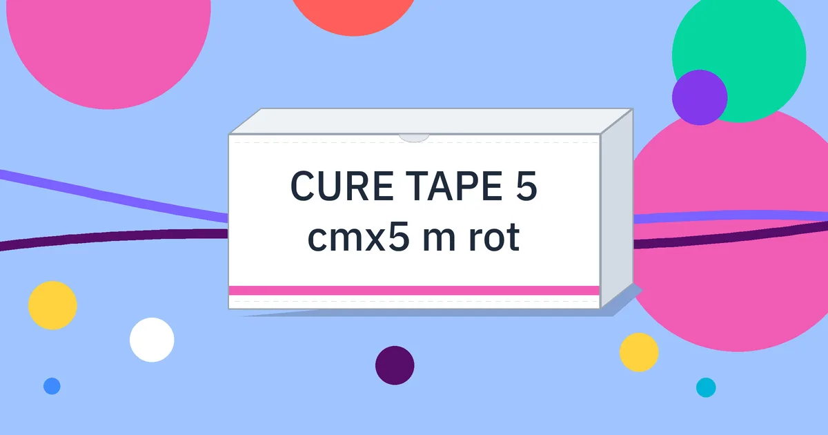 Symbolbild: Packung mit der Aufschrift CURE TAPE 5 cmx5 m rot (PZN 06410124) – Verfügbarkeit und Bezug in Apotheken in Frankfurt am Main