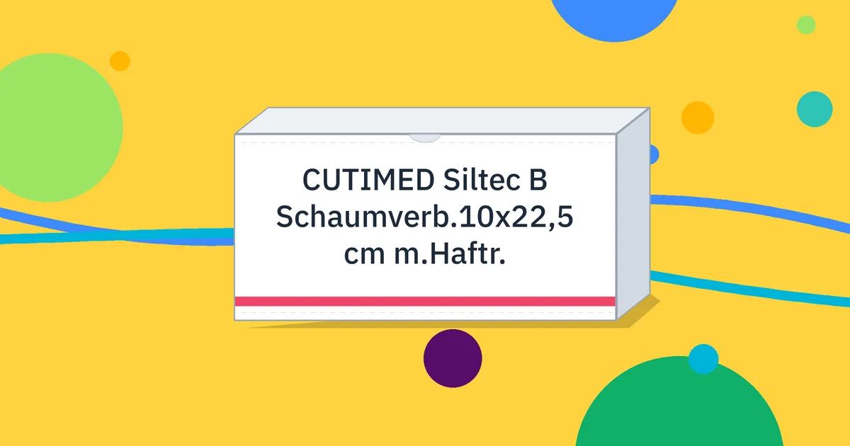 Symbolbild: Packung mit der Aufschrift CUTIMED Siltec B Schaumverb.10x22,5 cm m.Haftr. (PZN 10204206) – Verfügbarkeit und Bezug in Apotheken in Frankfurt am Main