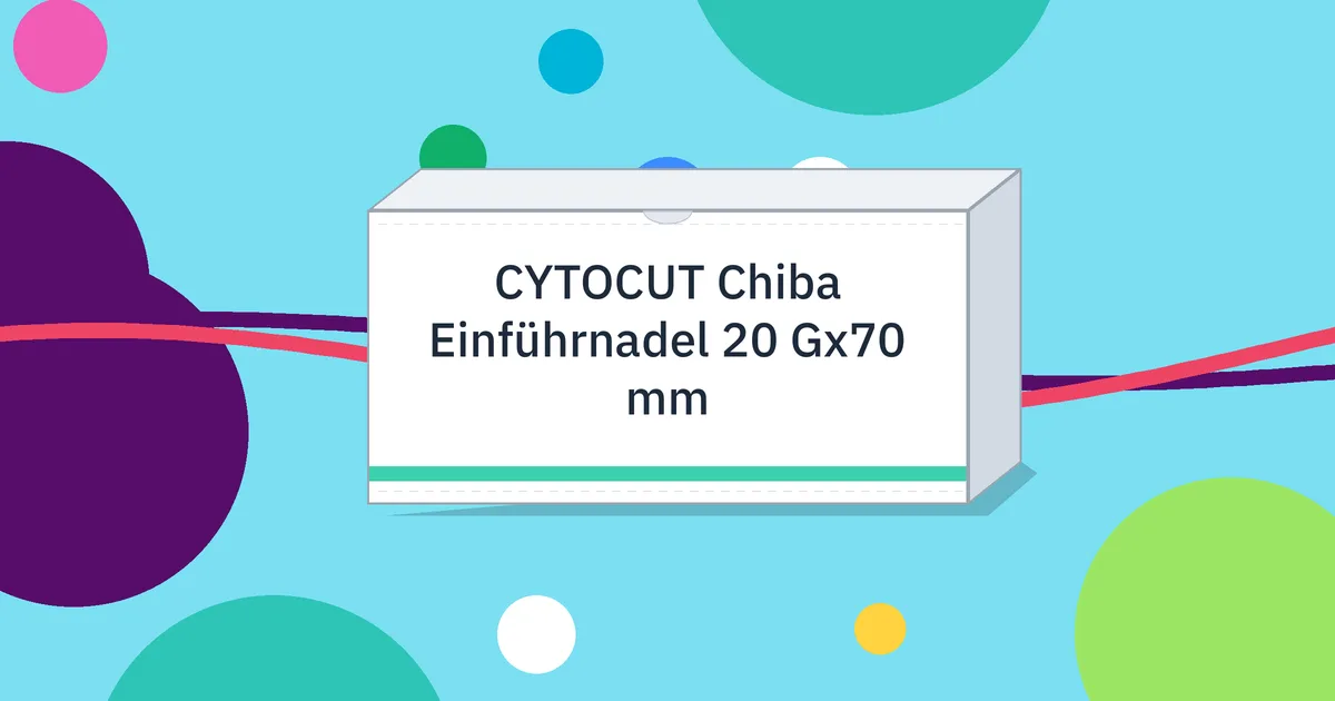 Symbolbild: Packung mit der Aufschrift CYTOCUT Chiba Einführnadel 20 Gx70 mm (PZN 16919314) – Verfügbarkeit und Bezug in Apotheken in Frankfurt am Main