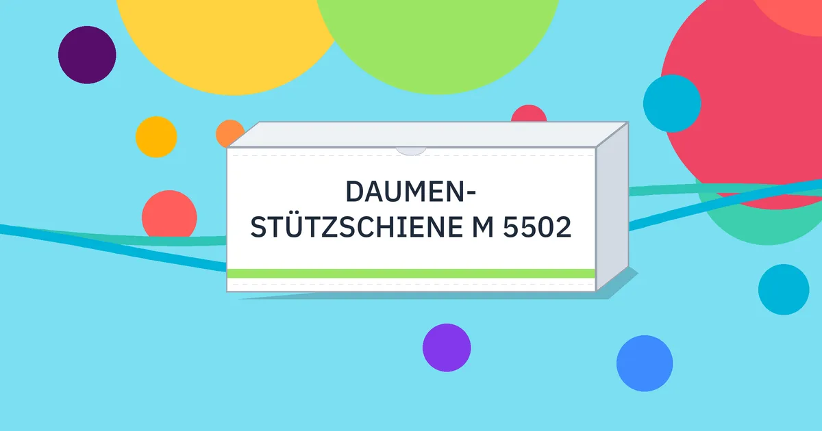 Symbolbild: Packung mit der Aufschrift DAUMEN-STÜTZSCHIENE M 5502 (PZN 19070144) – Verfügbarkeit und Bezug in Apotheken in Frankfurt am Main