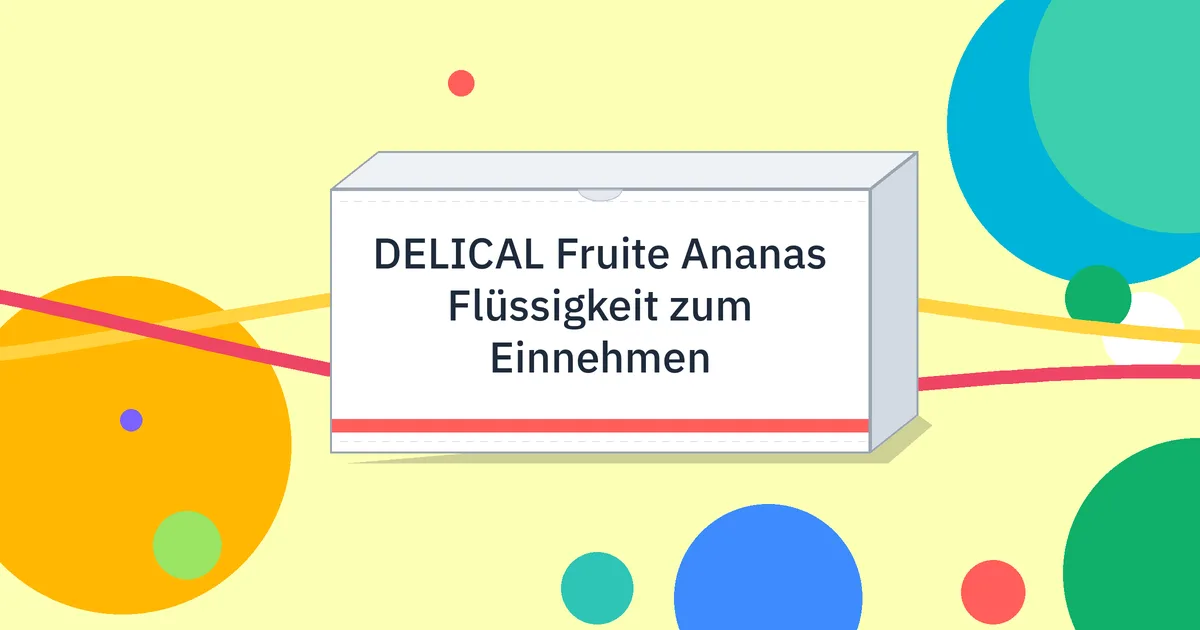 Symbolbild: Packung mit der Aufschrift DELICAL Fruite Ananas Flüssigkeit zum Einnehmen (PZN 15744686) – Verfügbarkeit und Bezug in Apotheken in Frankfurt am Main