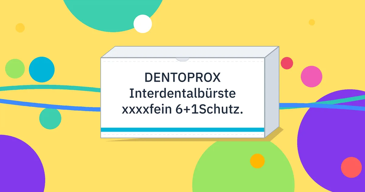 Symbolbild: Packung mit der Aufschrift DENTOPROX Interdentalbürste xxxxfein 6+1Schutz. (PZN 04797314) – Verfügbarkeit und Bezug in Apotheken in Frankfurt am Main