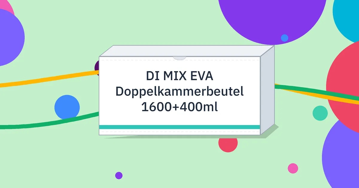 Symbolbild: Packung mit der Aufschrift DI MIX EVA Doppelkammerbeutel 1600+400ml (PZN 01957289) – Verfügbarkeit und Bezug in Apotheken in Frankfurt am Main