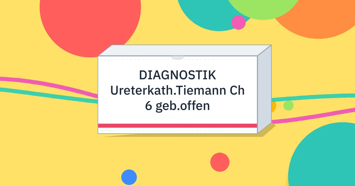 Symbolbild: Packung mit der Aufschrift DIAGNOSTIK Ureterkath.Tiemann Ch 6 geb.offen (PZN 02409650) – Verfügbarkeit und Bezug in Apotheken in Frankfurt am Main