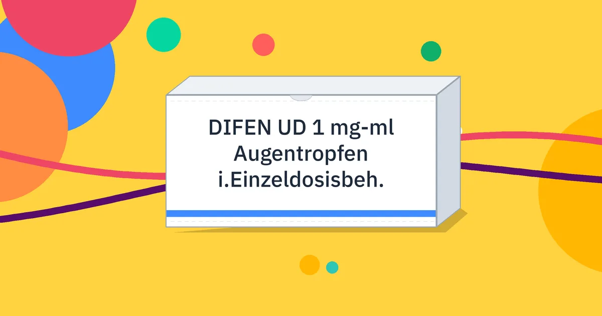 Symbolbild: Packung mit der Aufschrift DIFEN UD 1 mg-ml Augentropfen i.Einzeldosisbeh. (PZN 10079095) – Verfügbarkeit und Bezug in Apotheken in Frankfurt am Main