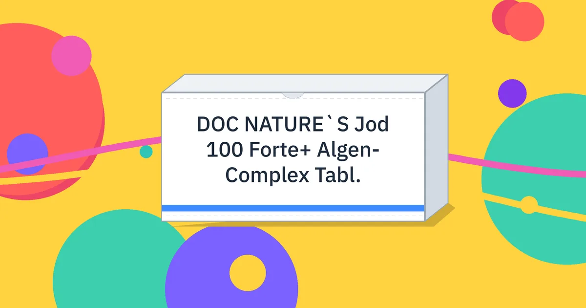 Symbolbild: Packung mit der Aufschrift DOC NATURE`S Jod 100 Forte+ Algen-Complex Tabl. (PZN 16654933) – Verfügbarkeit und Bezug in Apotheken in Frankfurt am Main