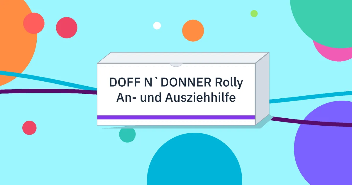 Symbolbild: Packung mit der Aufschrift DOFF N`DONNER Rolly An- und Ausziehhilfe (PZN 19695424) – Verfügbarkeit und Bezug in Apotheken in Frankfurt am Main