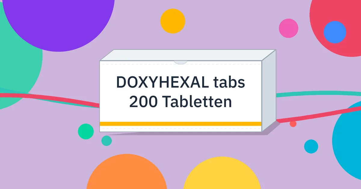 Symbolbild: Packung mit der Aufschrift DOXYHEXAL tabs 200 Tabletten (PZN 03103427) – Verfügbarkeit und Bezug in Apotheken in Frankfurt am Main