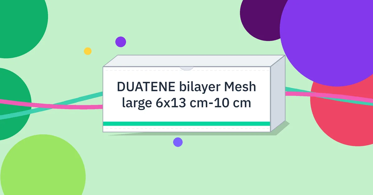 Symbolbild: Packung mit der Aufschrift DUATENE bilayer Mesh large 6x13 cm-10 cm (PZN 13979296) – Verfügbarkeit und Bezug in Apotheken in Frankfurt am Main